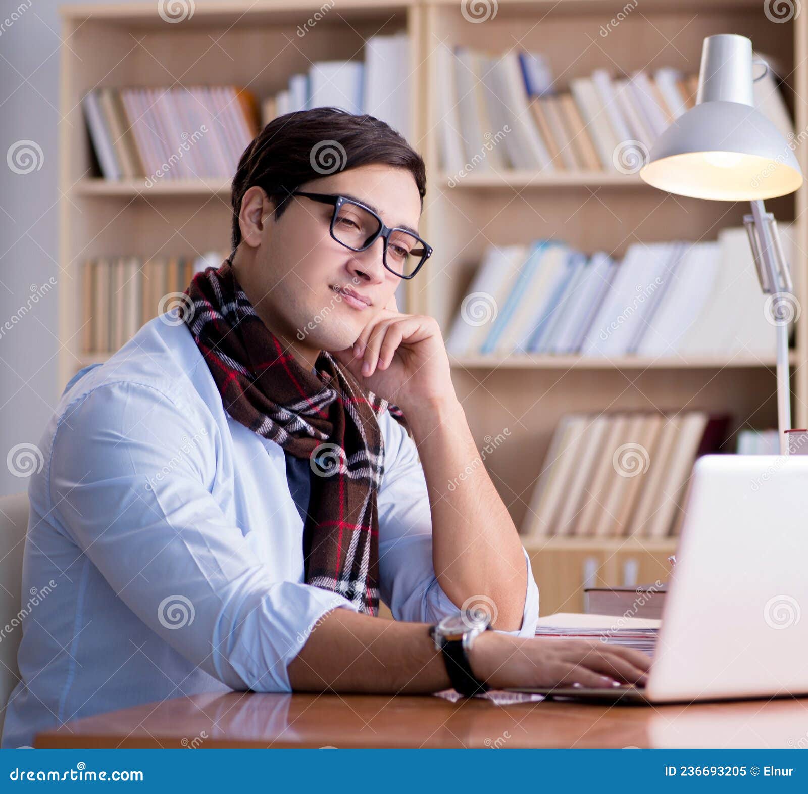 Young Writer Working in the Library Stock Image - Image of author ...