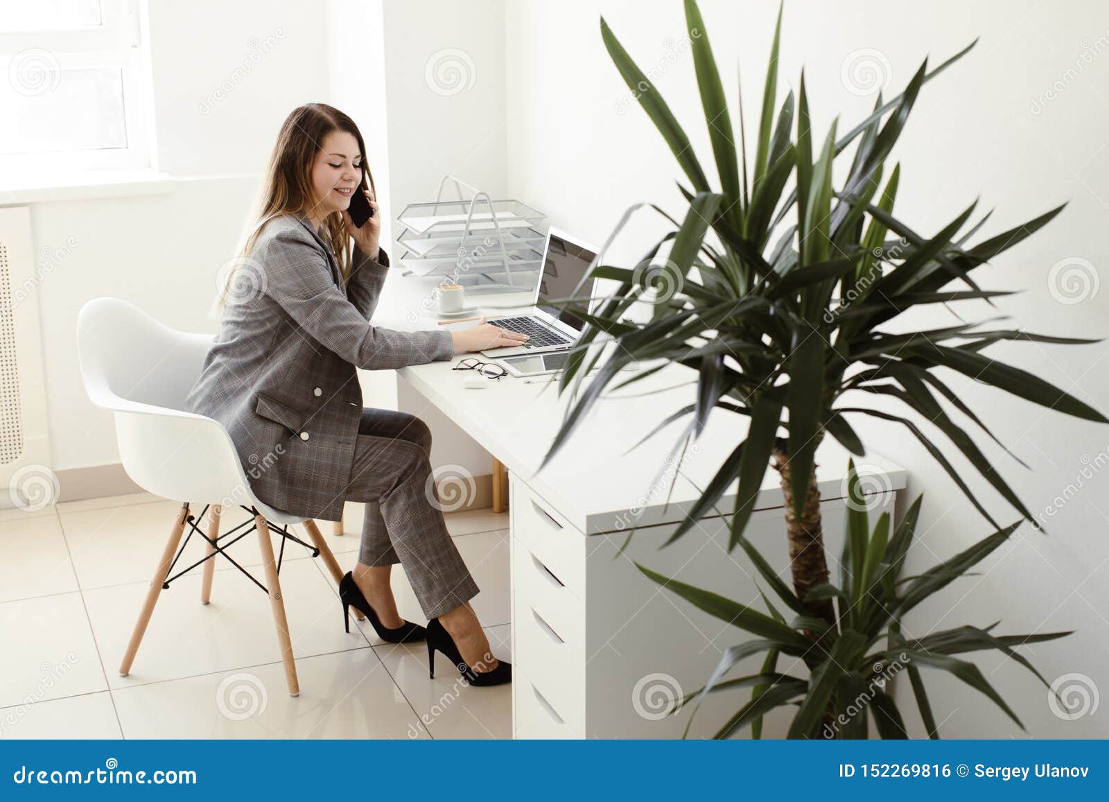 Younger Girl Working in the Office at the Table Stock Photo - Image of ...