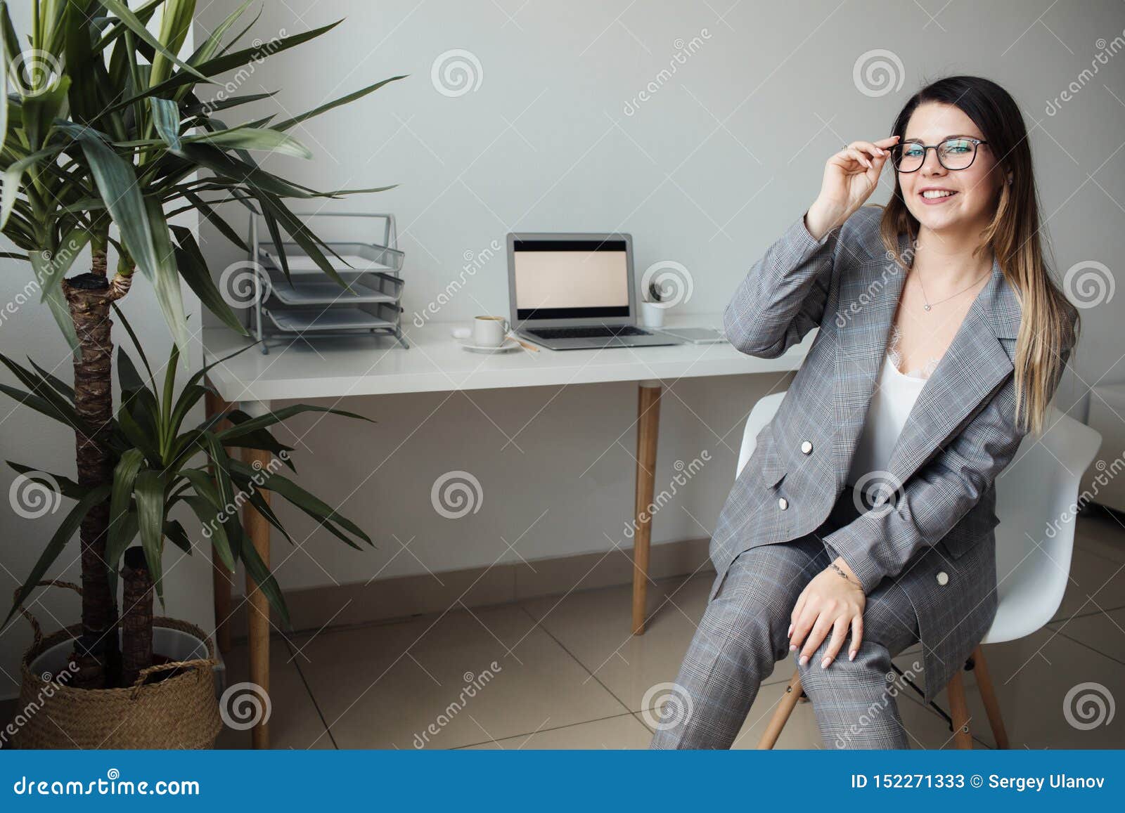 Younger Girl Working in the Office at the Table Stock Image - Image of ...