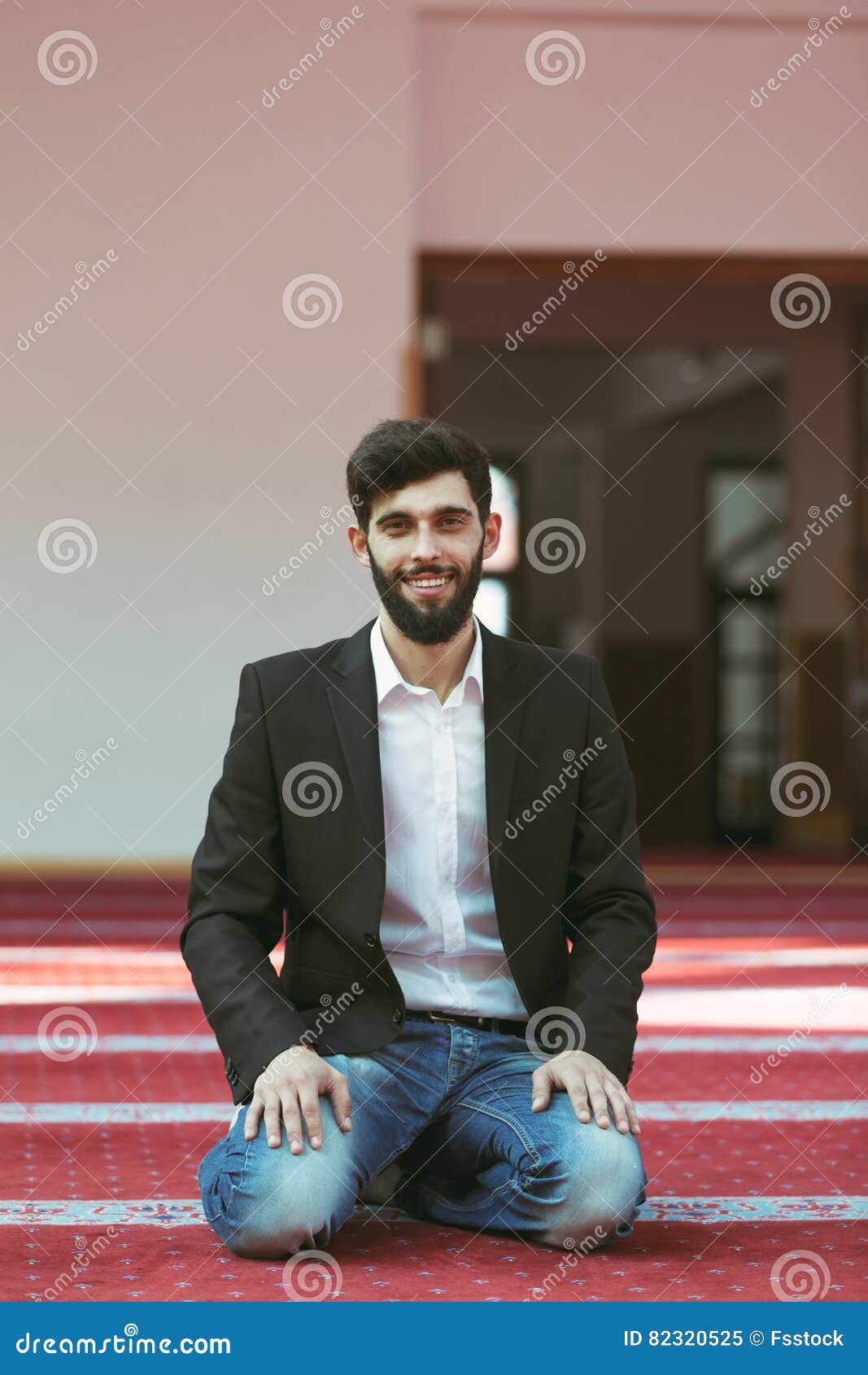 Younger Muslim Man Praying in Colorful Mosque Stock Image - Image of ...