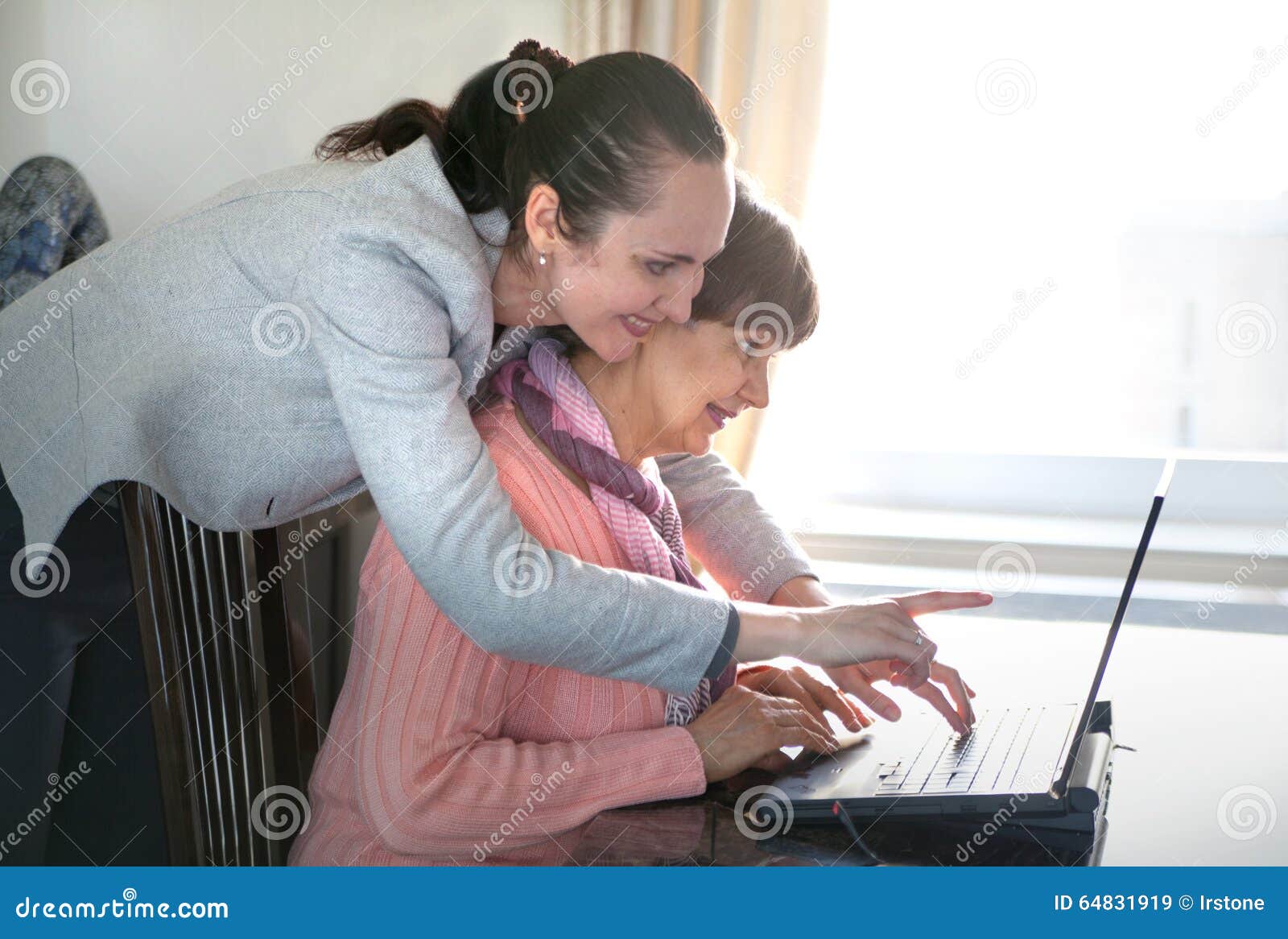 Younger Woman Helping an Elderly Person Using Laptop Stock Image ...