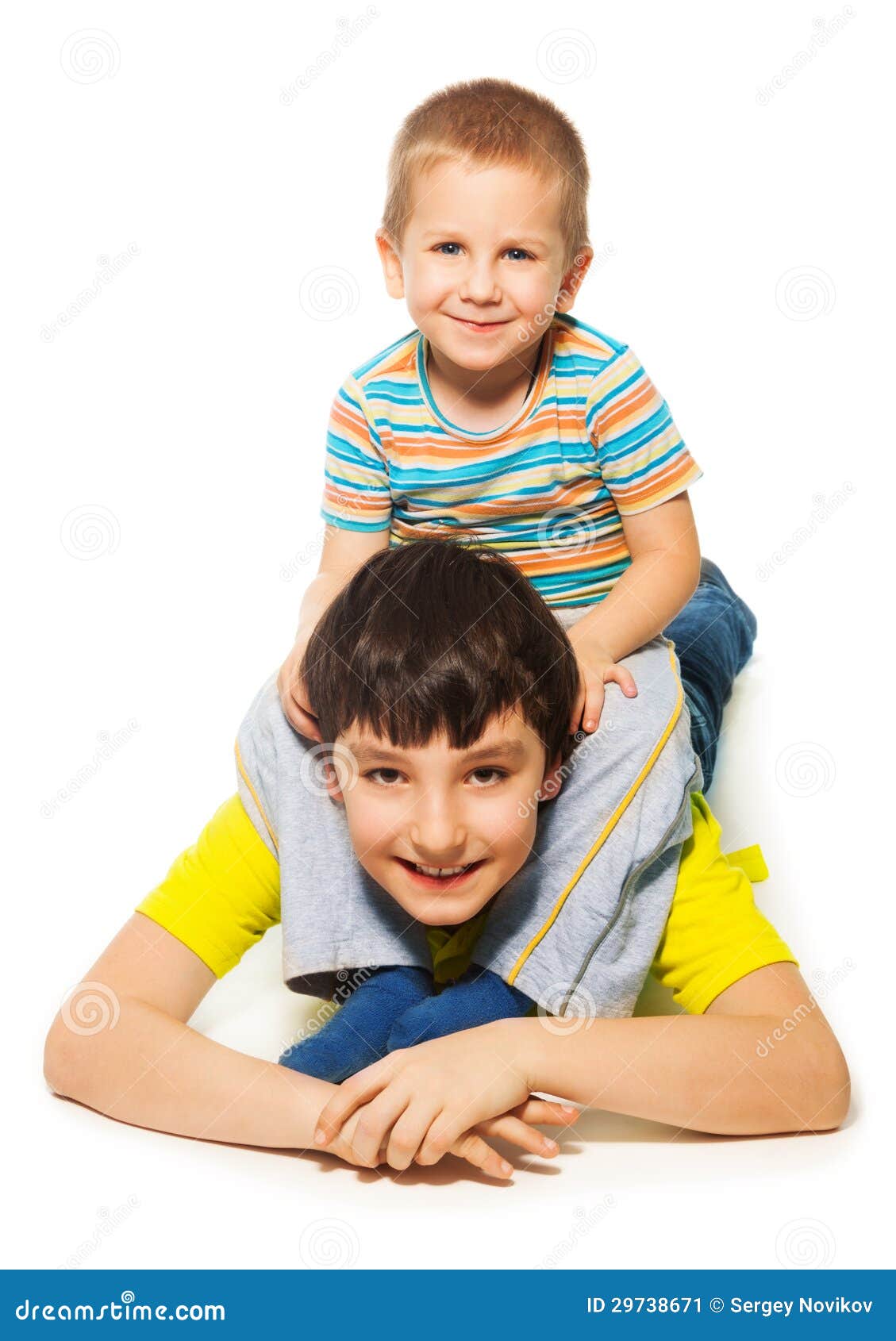 Playing with big brother stock image. Image of denim - 29738671