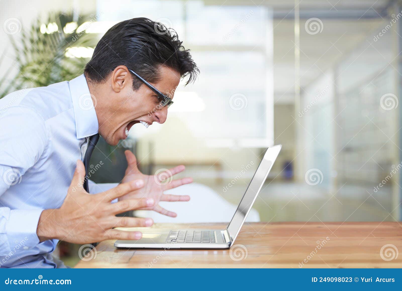 When Your Computer Crashes. Profile of an Angry Businessman Shouting at ...