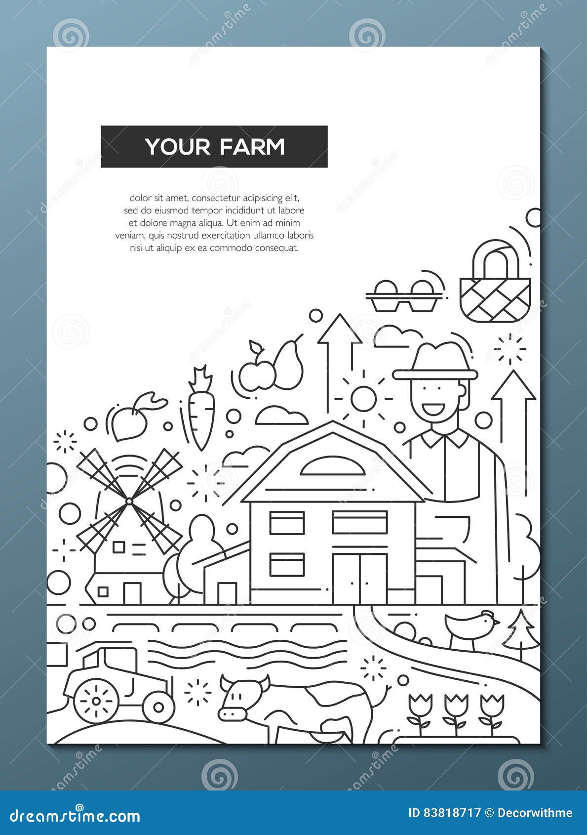 Your Farm - Line Design Brochure Poster Template A4 Vector Illustration ...