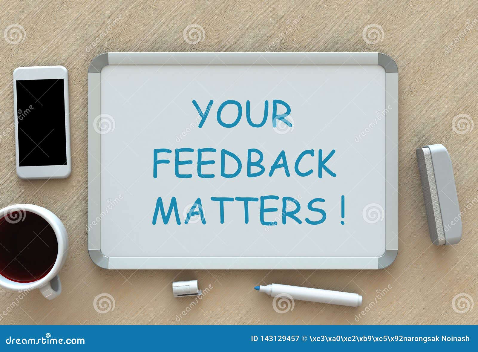 Your Feedback Matters, Message on Whiteboard, Smart Phone and Coffee on ...