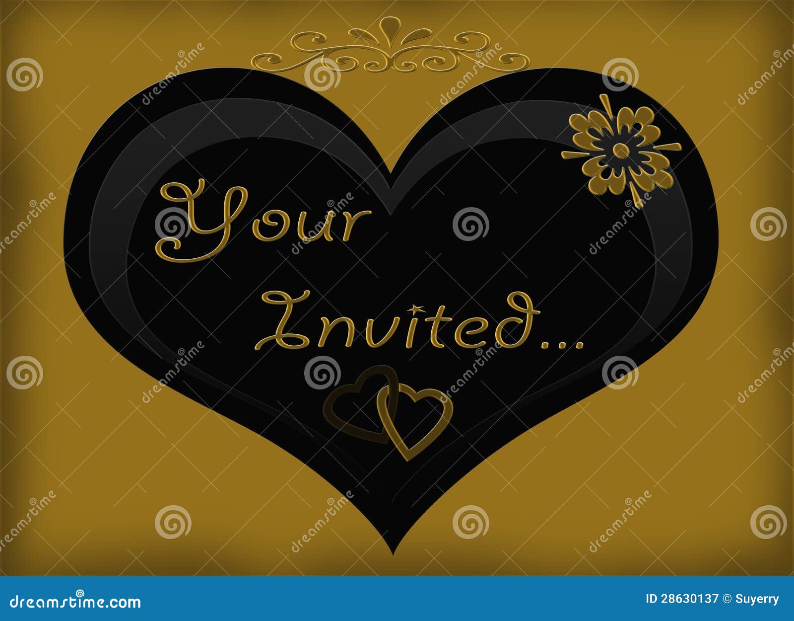 Your Invited Black Gold Heart Card Stock Illustration - Illustration of ...