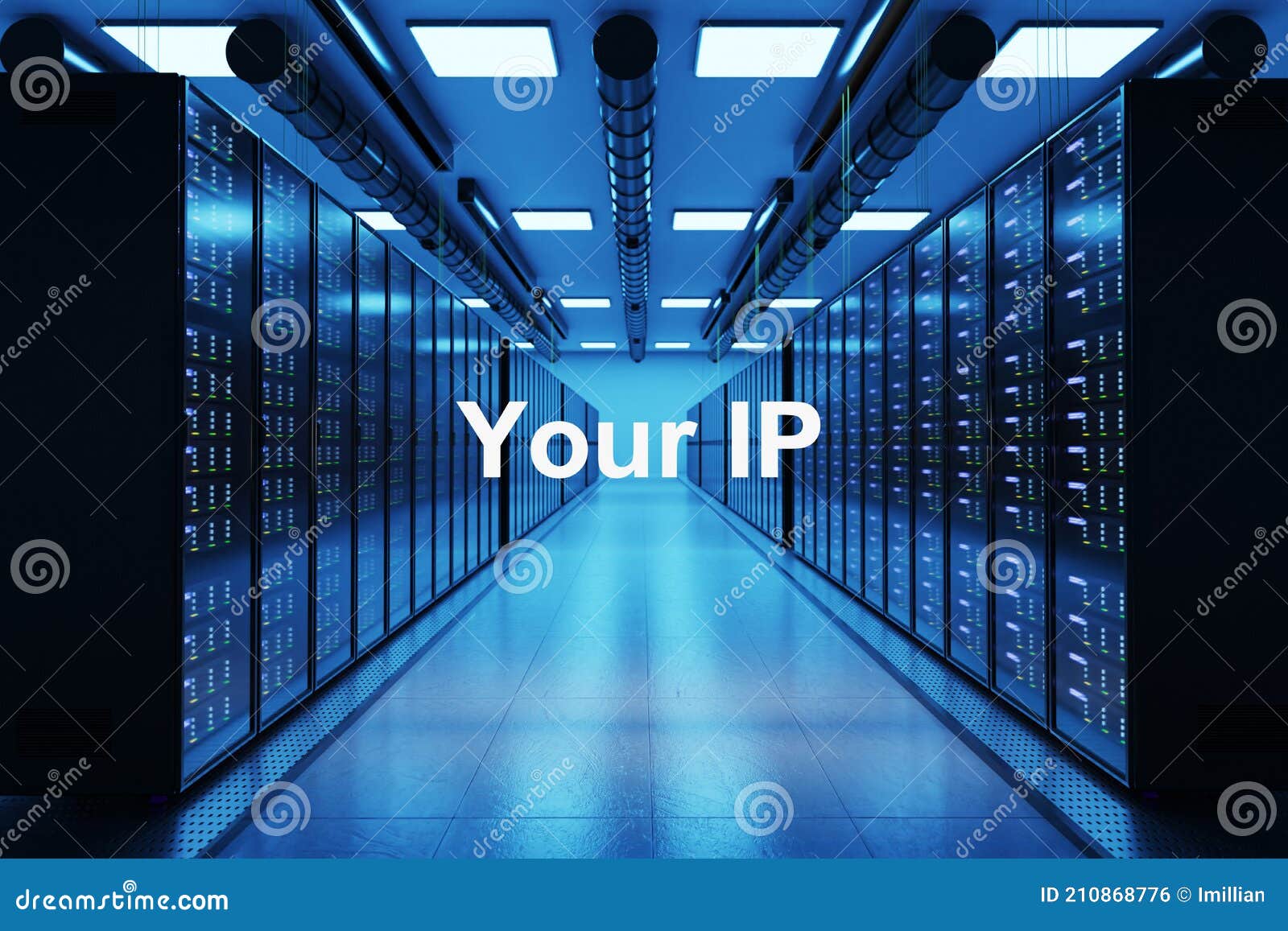 Your Ip Logo in Large Modern Data Center with Multiple Rows of Network ...