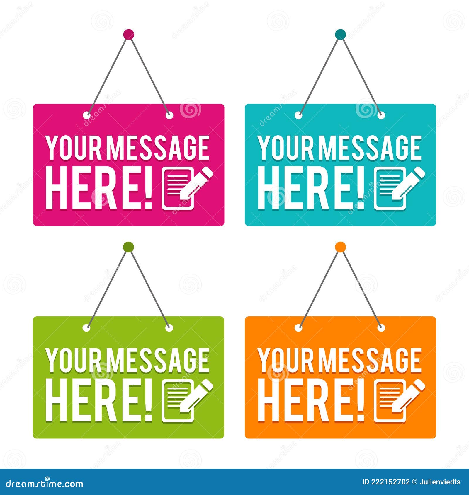 Your Message Here Hanging Door Sign on White Background Stock ...