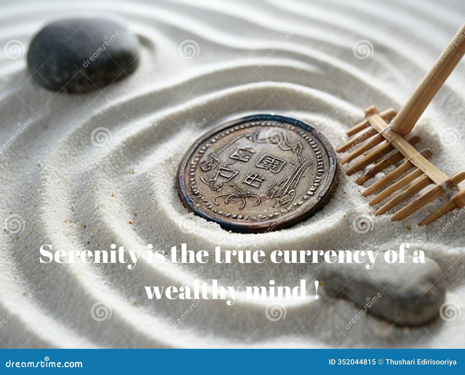 Ancient Coin in Zen Garden: Symbol of Tranquility and Luck Stock ...