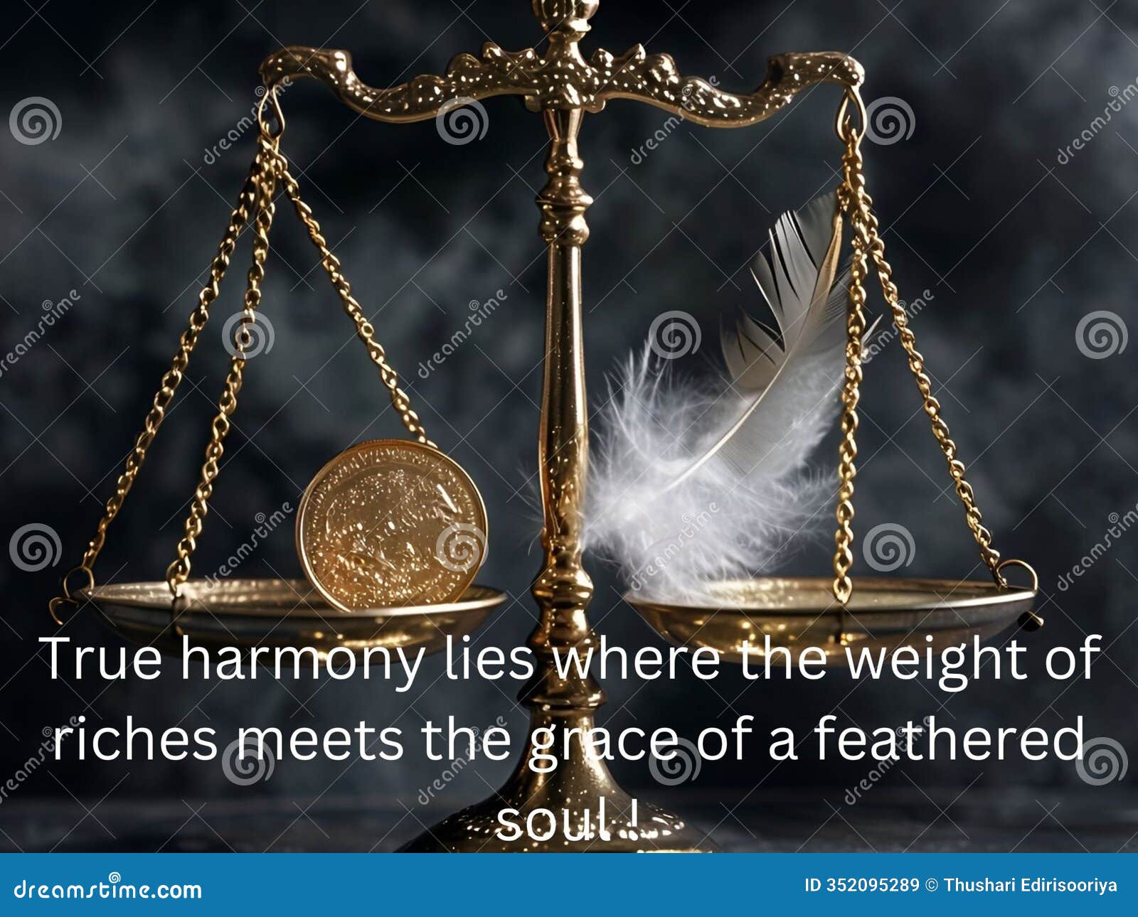 Delicate Balance: Gold Coin and Feather on Scales Stock Illustration ...