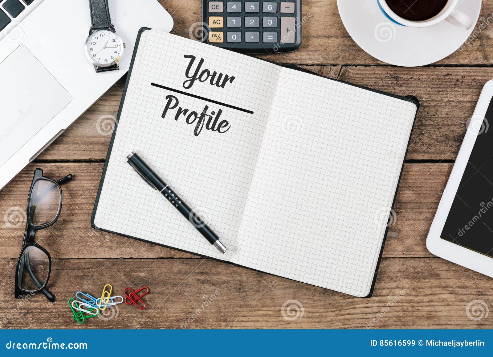 Your Profile Text, Office Desk with Computer Technology, High an Stock ...