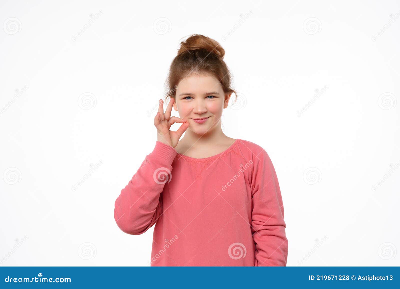 Your Secrets Safe With Me Concept Young Girl Showing Zip Gesture As If