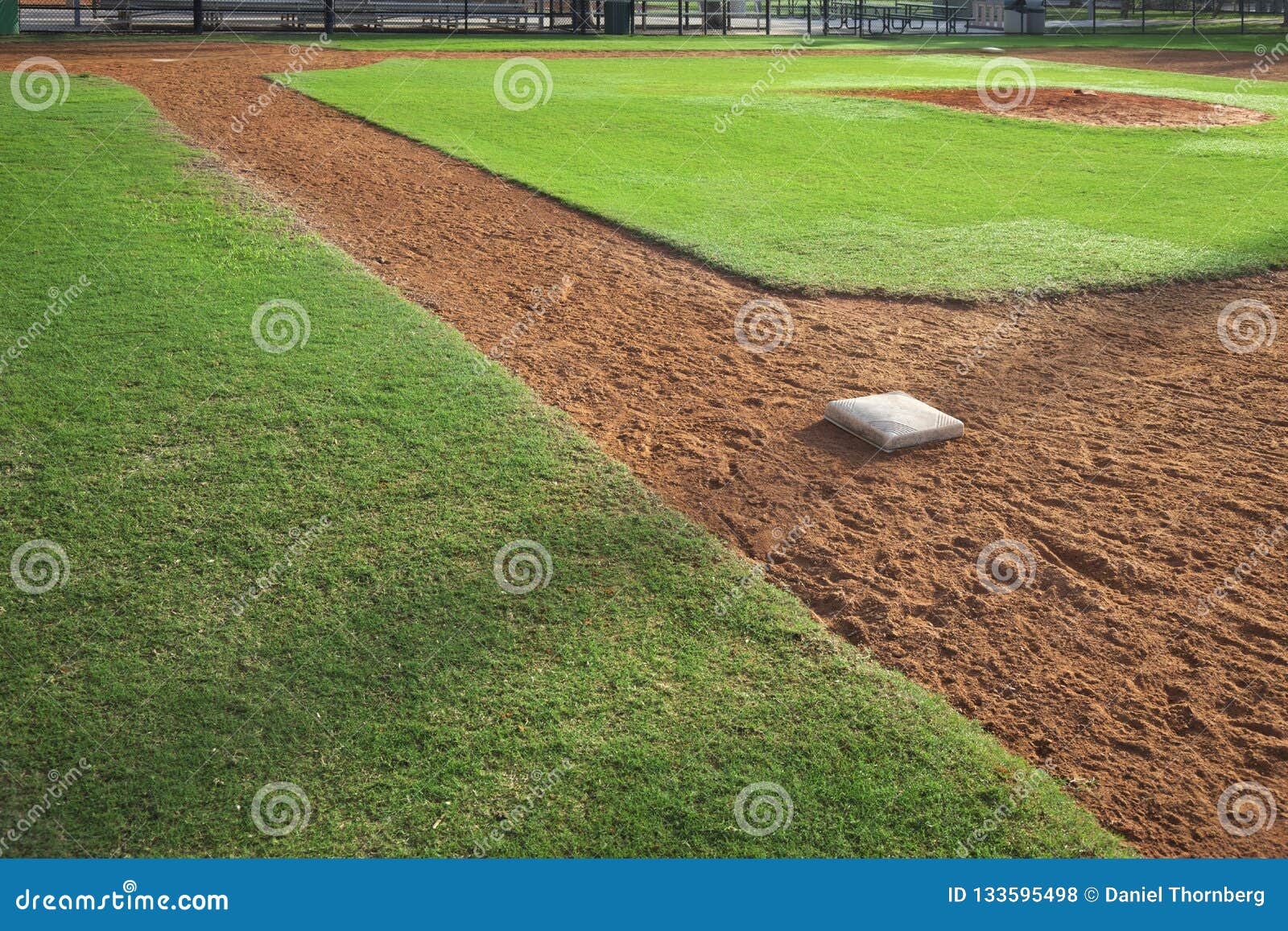 Youth Baseball Infield from First Base Side in Morning Light Stock ...