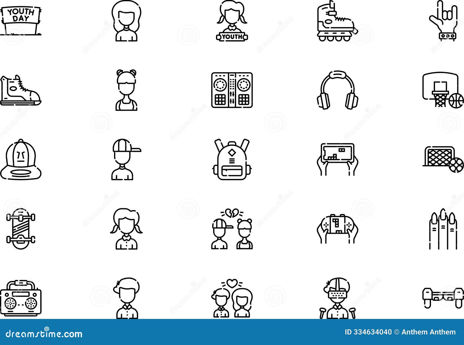 Youth Icons Collection is a Vector Illustration with Editable Stroke ...
