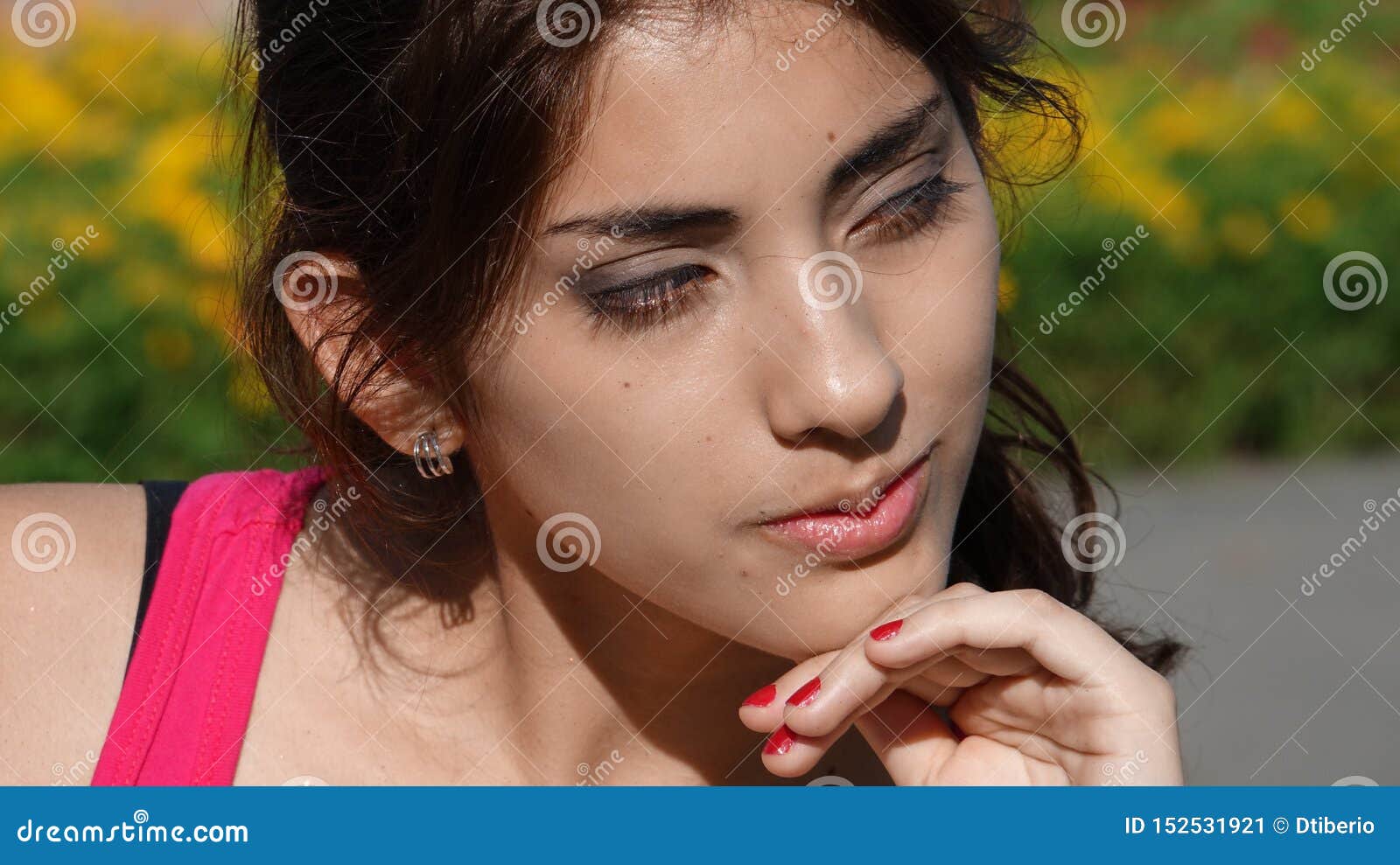 Youthful Hispanic Female Thinking Stock Image - Image of young, female ...