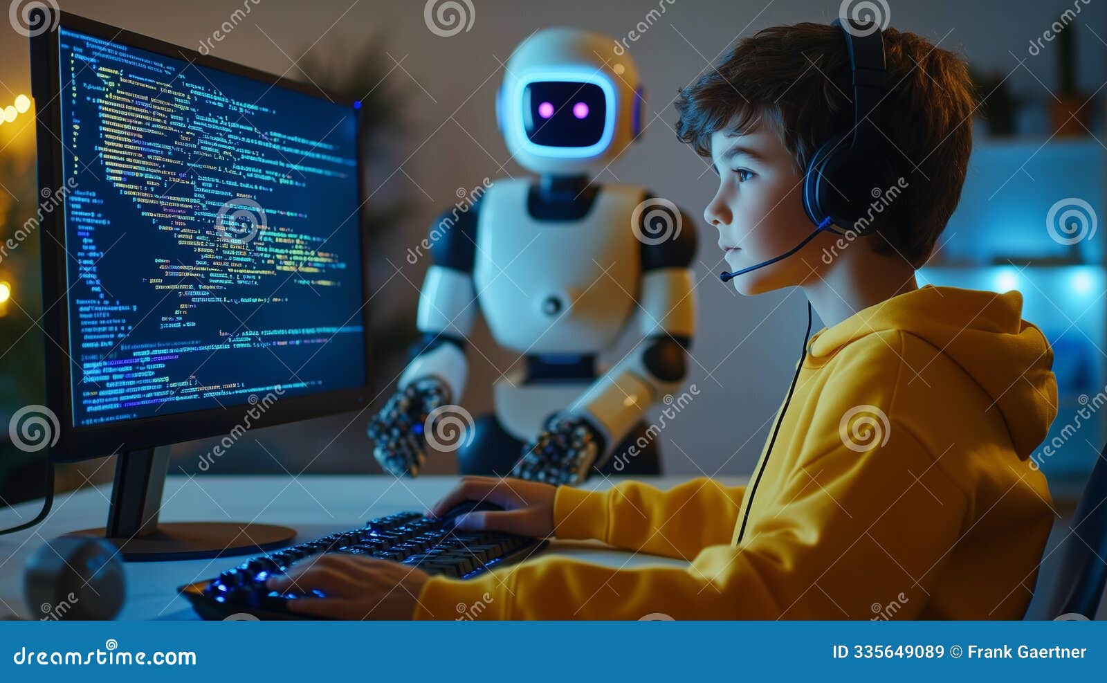 Youthful Programmer in a Headset is Coding a Program on a Computer for ...