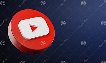 Youtube Circle Button Icon 3D on Dark Bakcgorund. Elegant Template ...