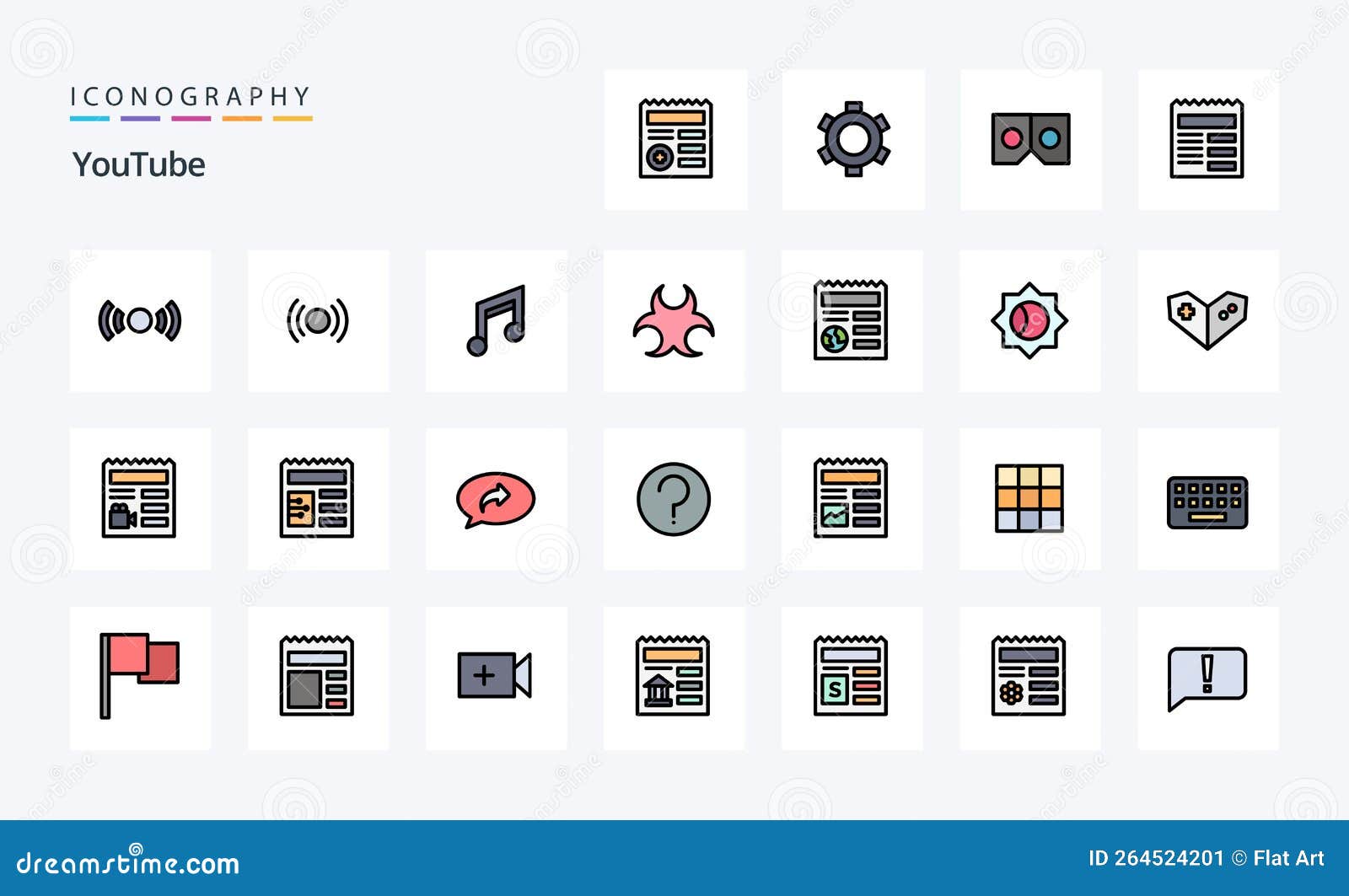 25 Youtube Line Filled Style Icon Pack Stock Vector - Illustration of ...
