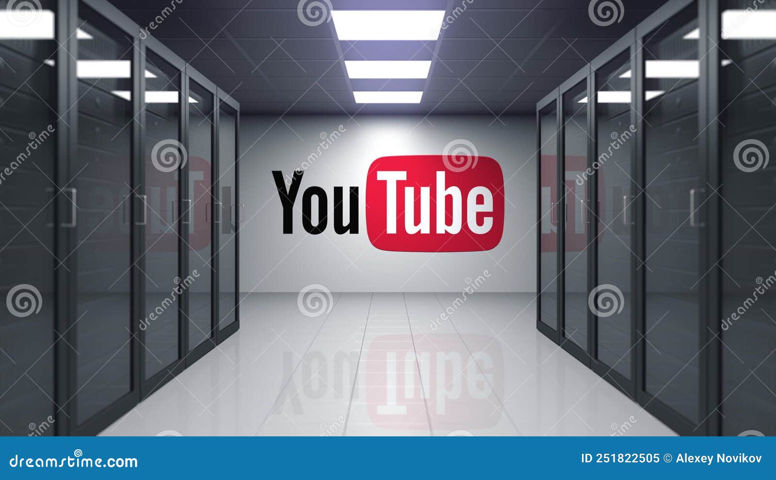 YouTube Logo on the Wall of the Server Room. Editorial 3D Rendering ...