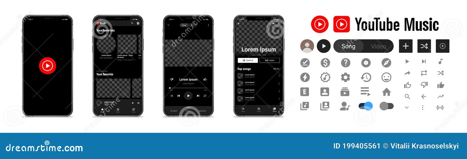 Youtube. Youtube Music. App Interface Template On Apple Iphone Mockup ...