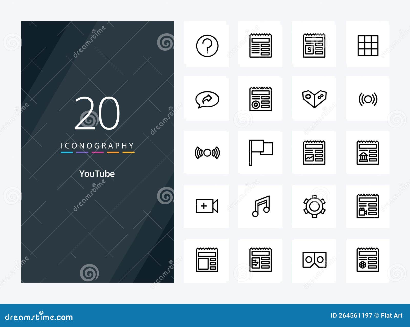 20 Youtube Outline Icon for Presentation Stock Vector - Illustration of ...