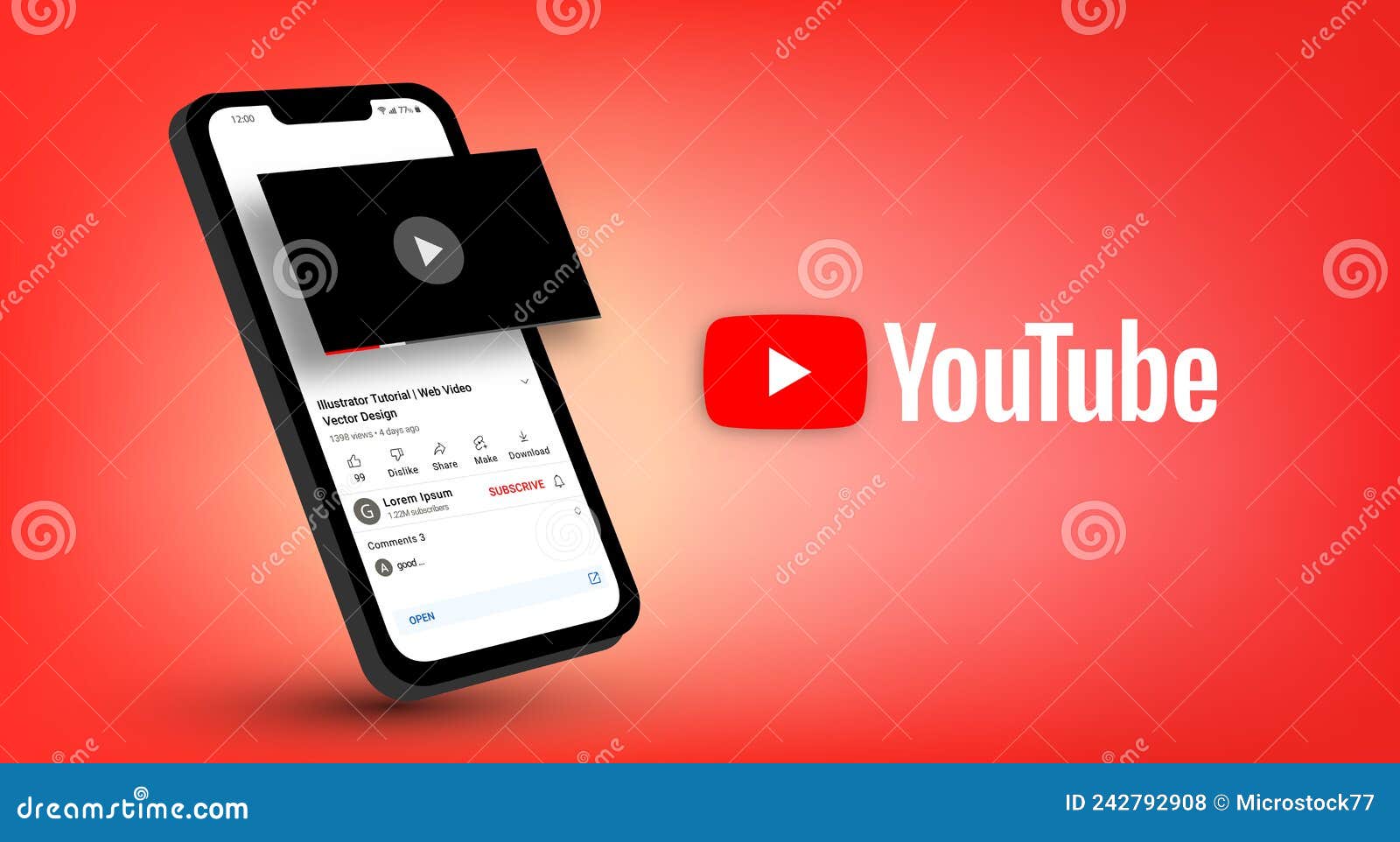 Youtube Page on Smartphone Screen, Isometric Design, Vector Editorial ...