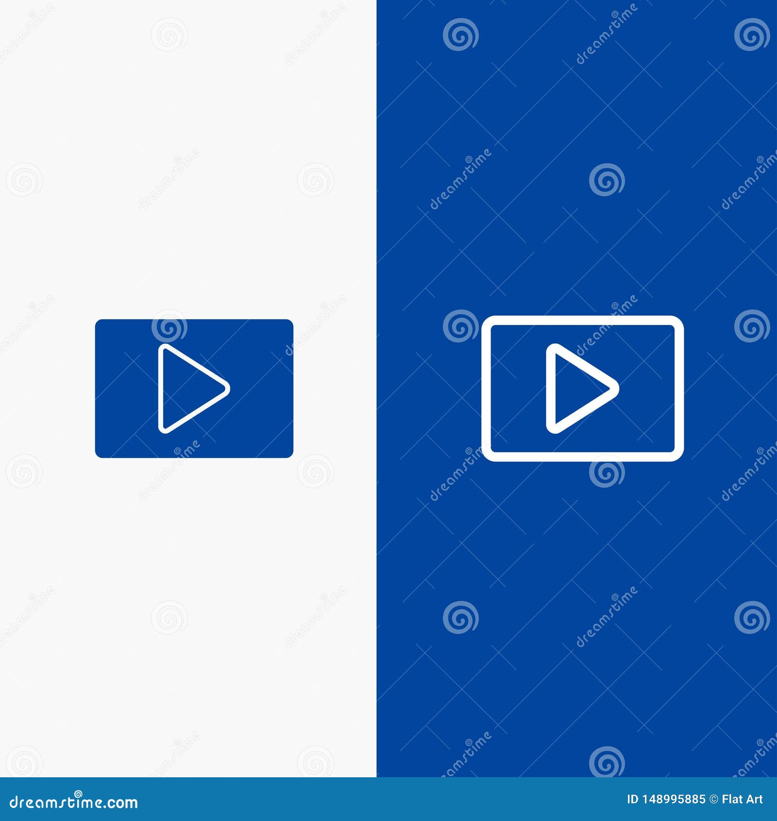YouTube, Paly, Video, Player Line and Glyph Solid Icon Blue Banner Line ...