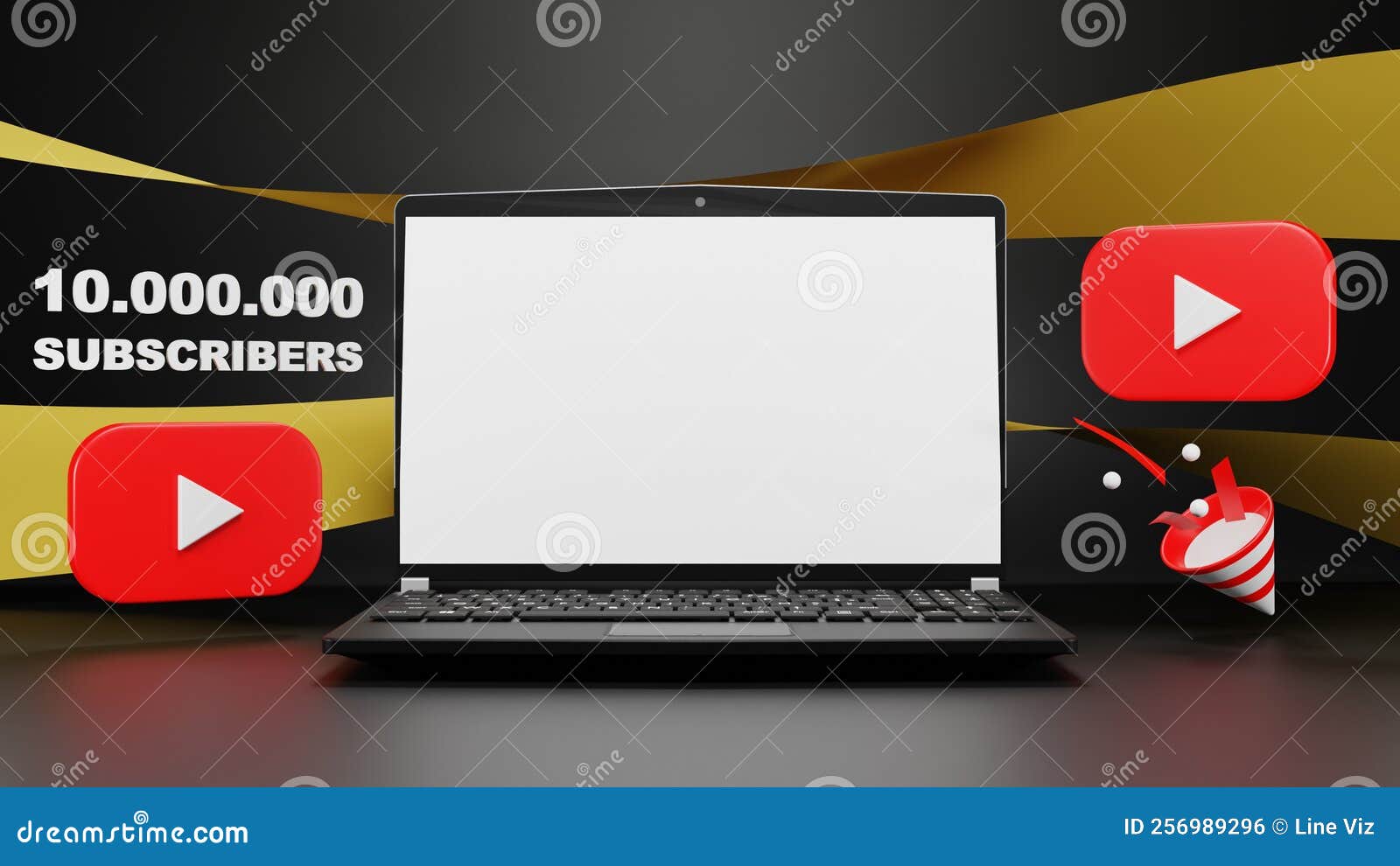 Youtube Subscribers Congratulation with Laptop Mockup. 3D Rendering ...