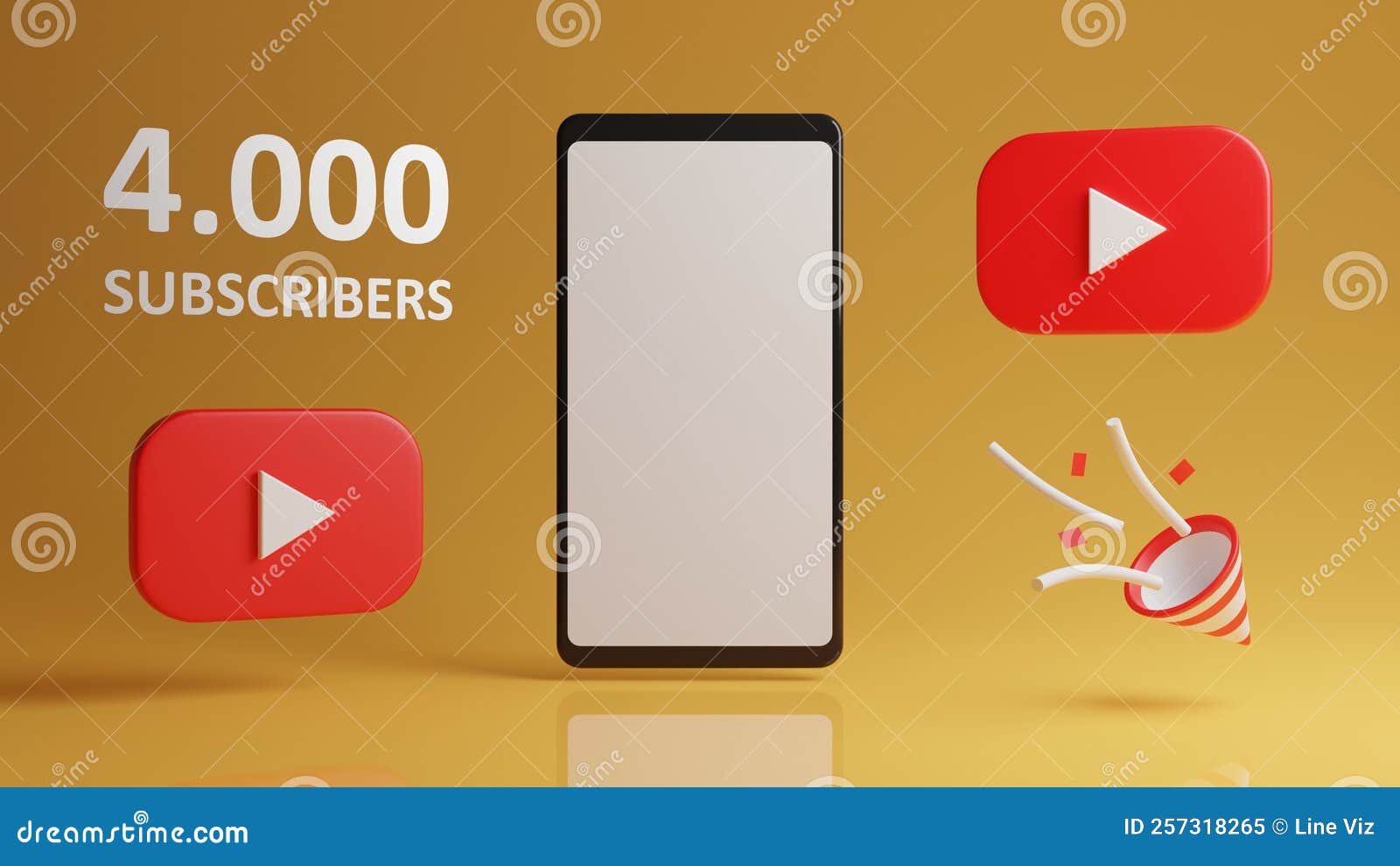 Youtube Subscribers Congratulation with Phone Mockup. 3D Rendering ...