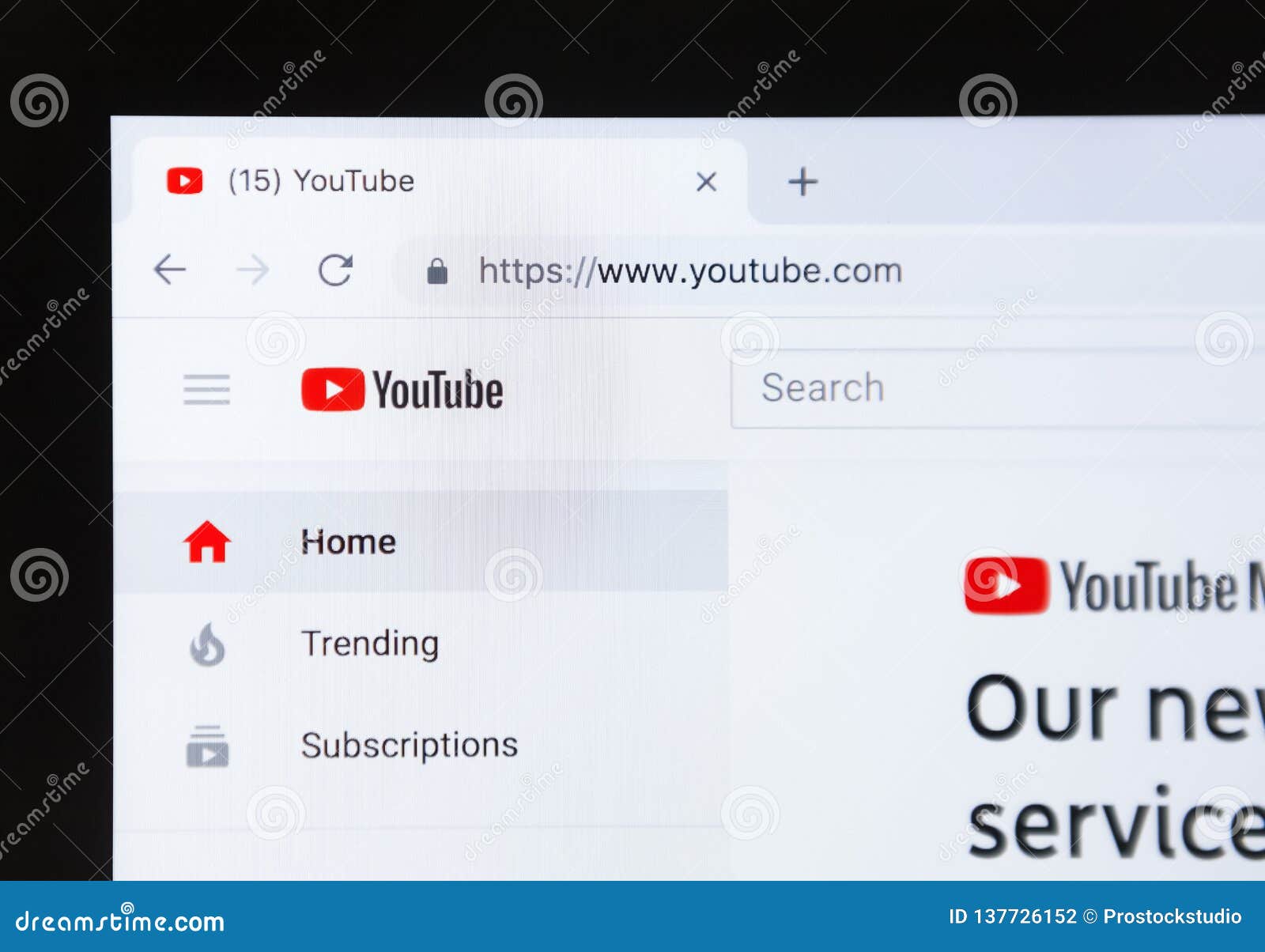 Youtube Video Service on Computer Screen Close-up. Editorial ...