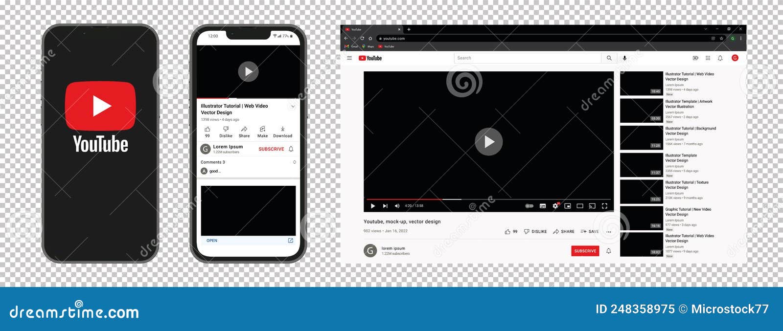 Youtube Web Page and Mobile Interface, Vector Editorial Editorial Image ...