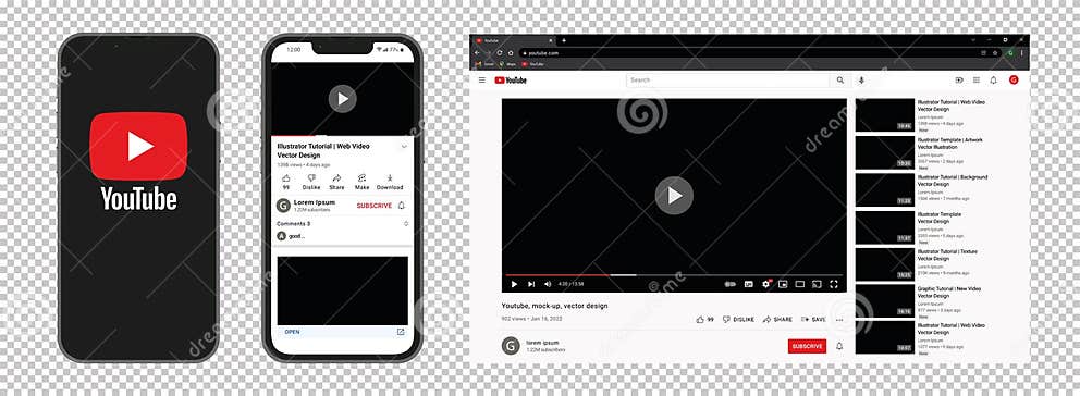 Youtube Web Page and Mobile Interface, Vector Editorial Editorial Image ...
