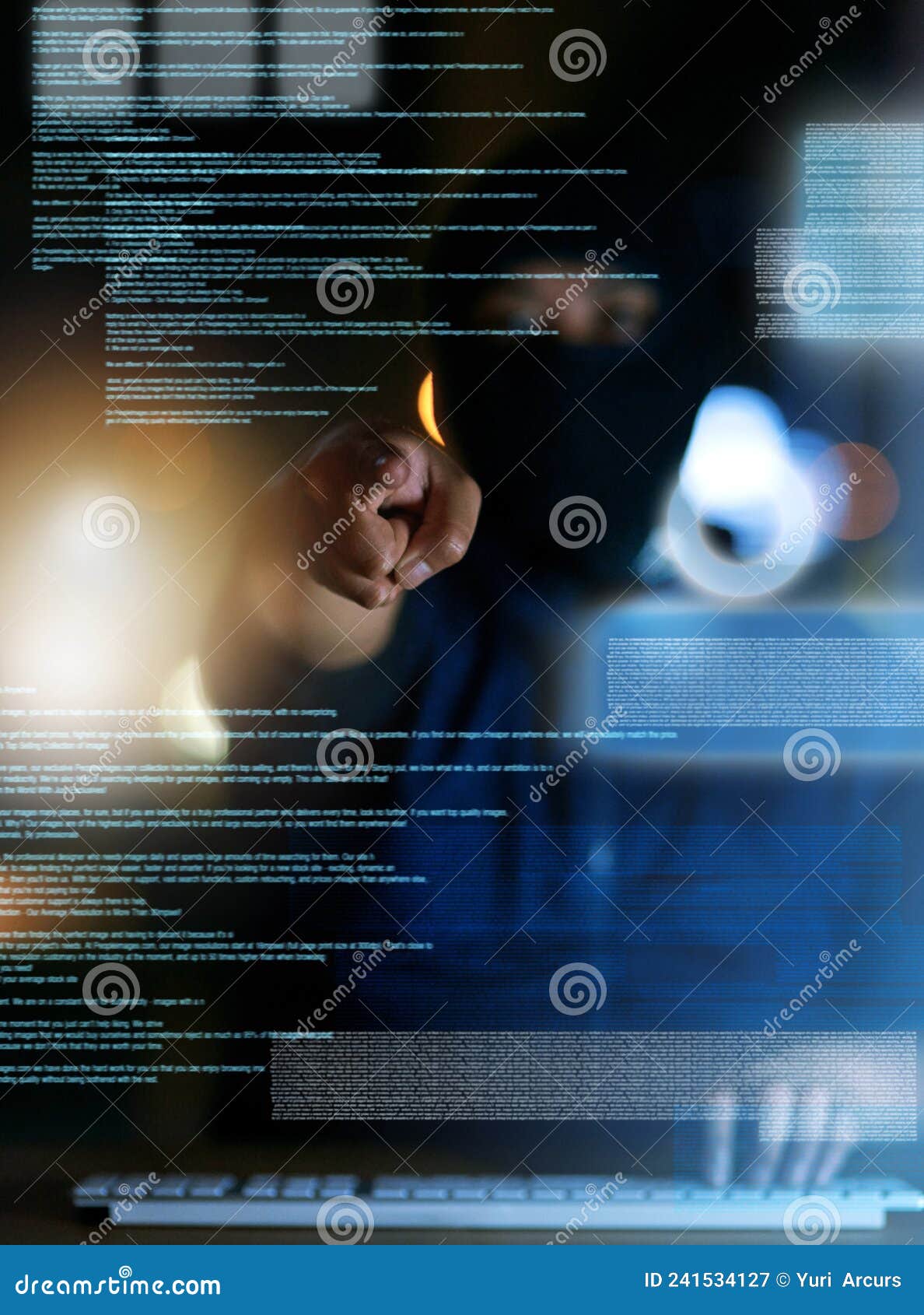 Youve Been Hacked. Shot of a Hacker Cracking a Computer Code in the Dark. Stock Image - Image of ...