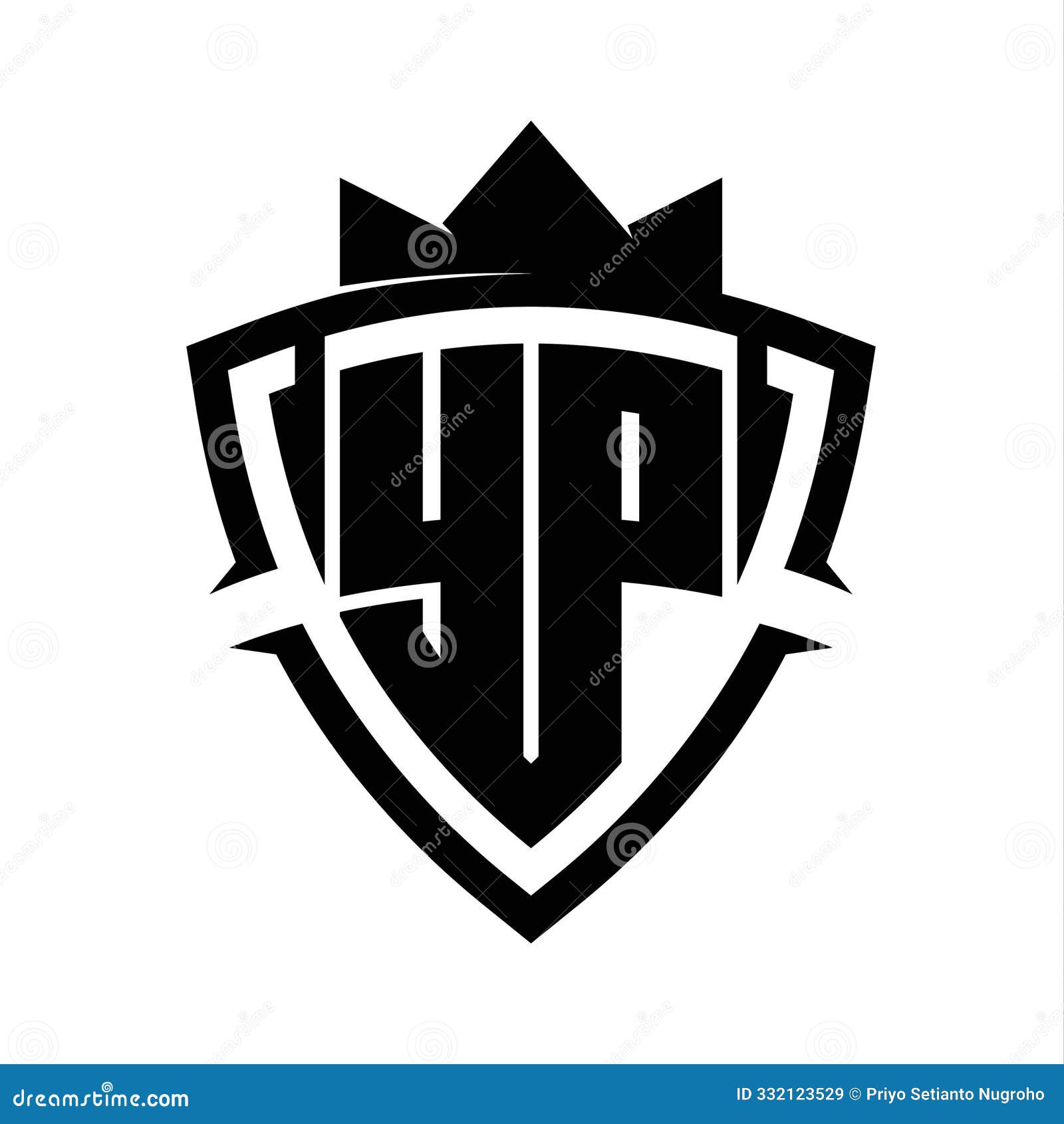 YP Letter Bold Monogram Triangle Curve Shield Shape with Crown Black ...