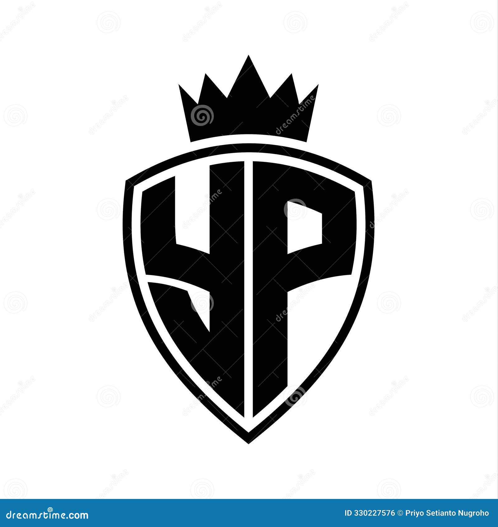 YP Letter Monogram Shield and Crown Outline Shape with Black and White ...