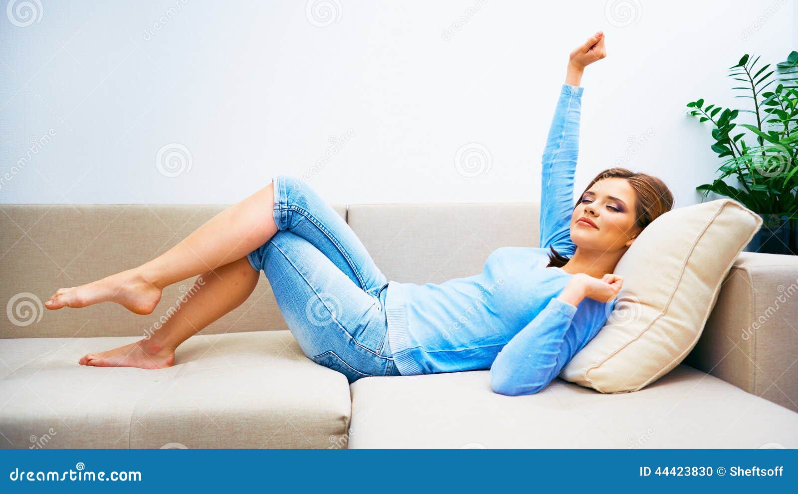 Ypung Beautiful Woman Relaxing Stock Photo - Image of lying, home: 44423830