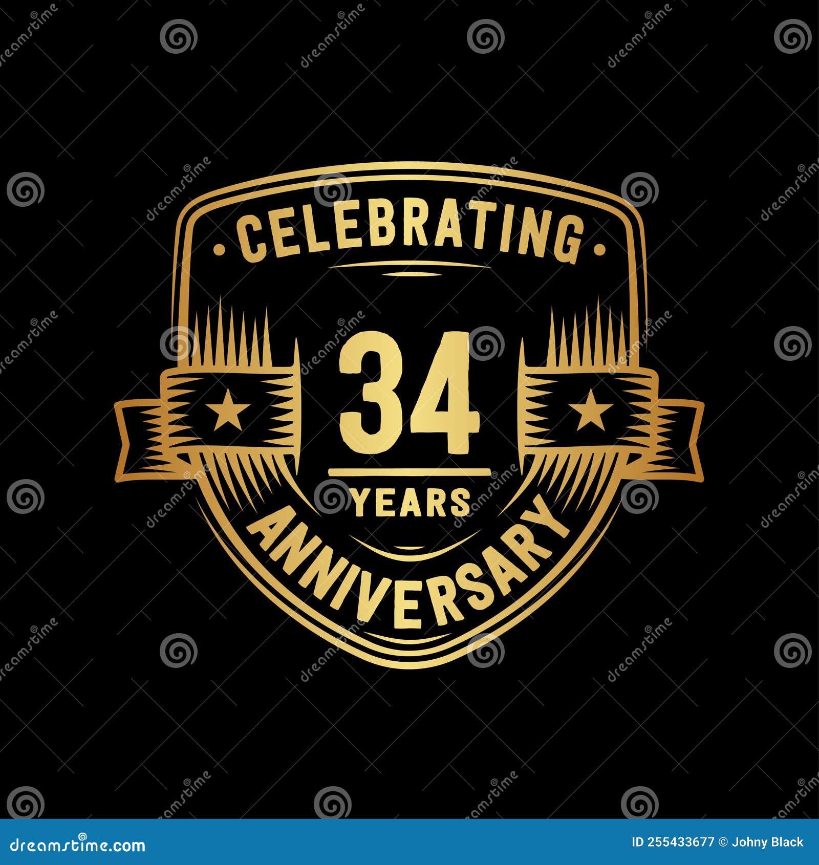 34 Years Anniversary Celebration Shield Design Template. 34th ...