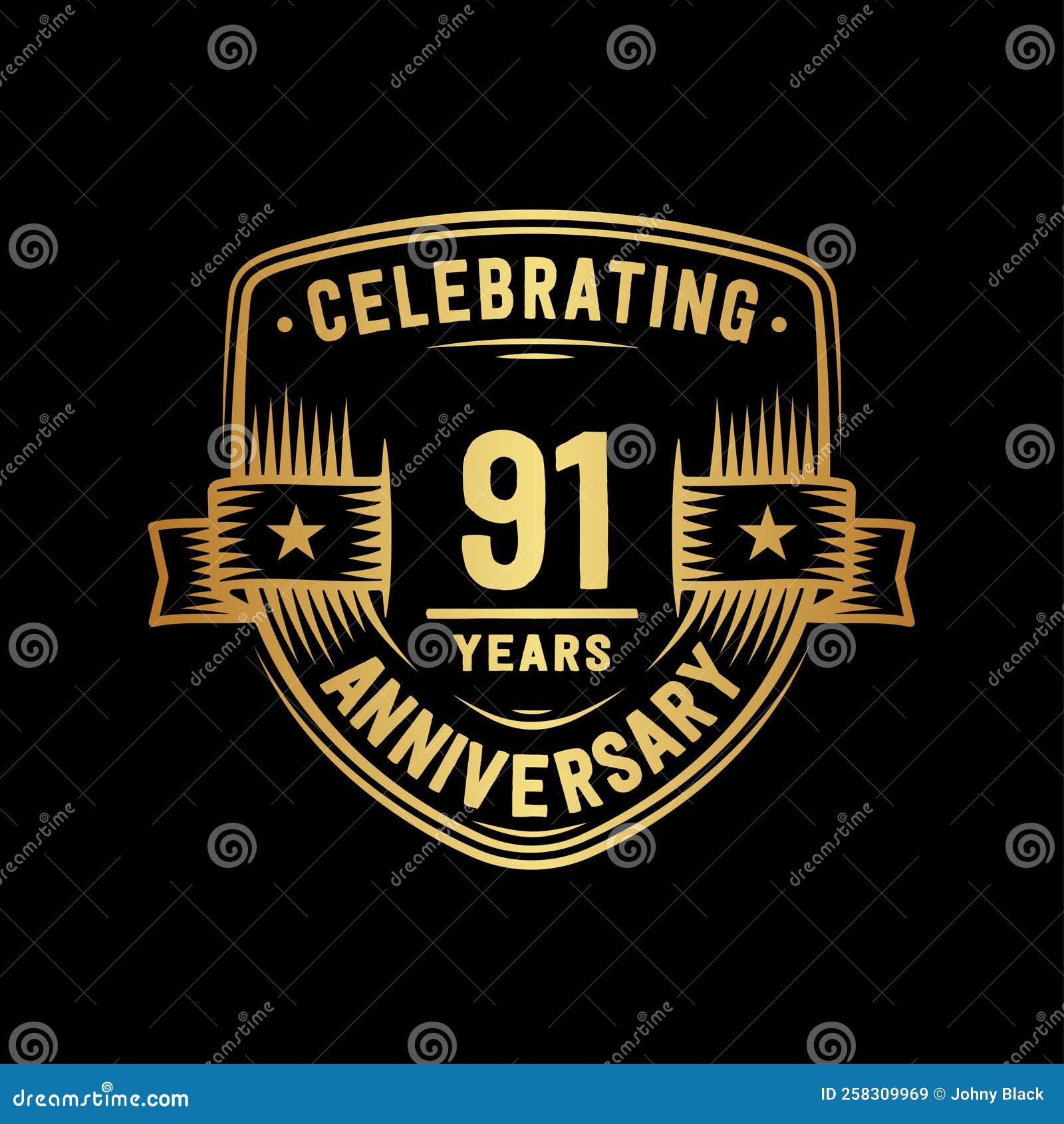 91 Years Anniversary Celebration Shield Design Template. 91st ...