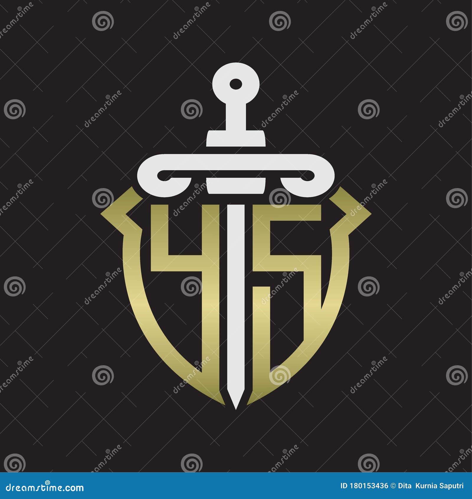 YS Logo Monogram with Sword and Shield Combination Isolated with Gold ...