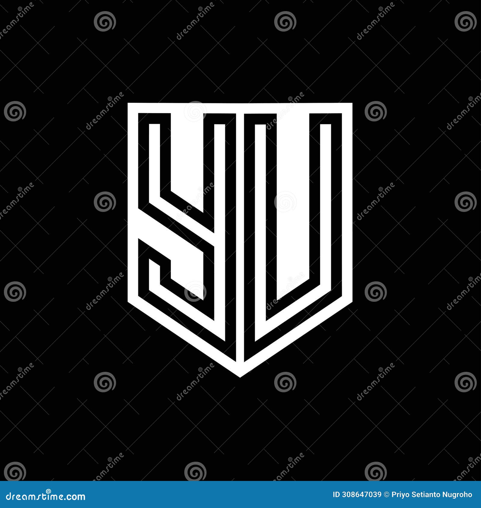 YU Logo Monogram Shield Geometric Black Line Inside White Shield Color ...