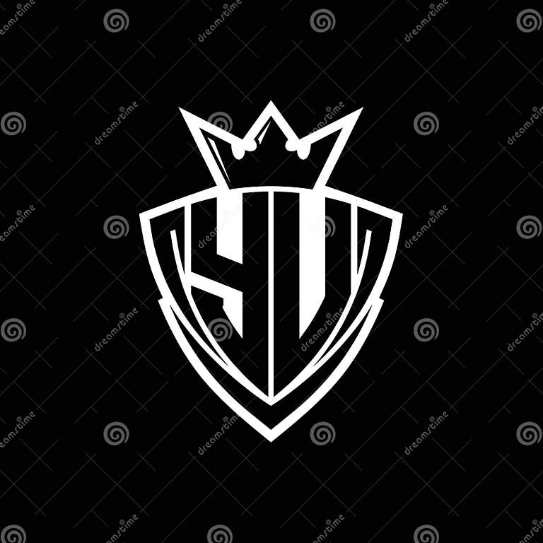 YU Letter Logo with Sharp Triangle Shield Shape with Crown Inside White ...