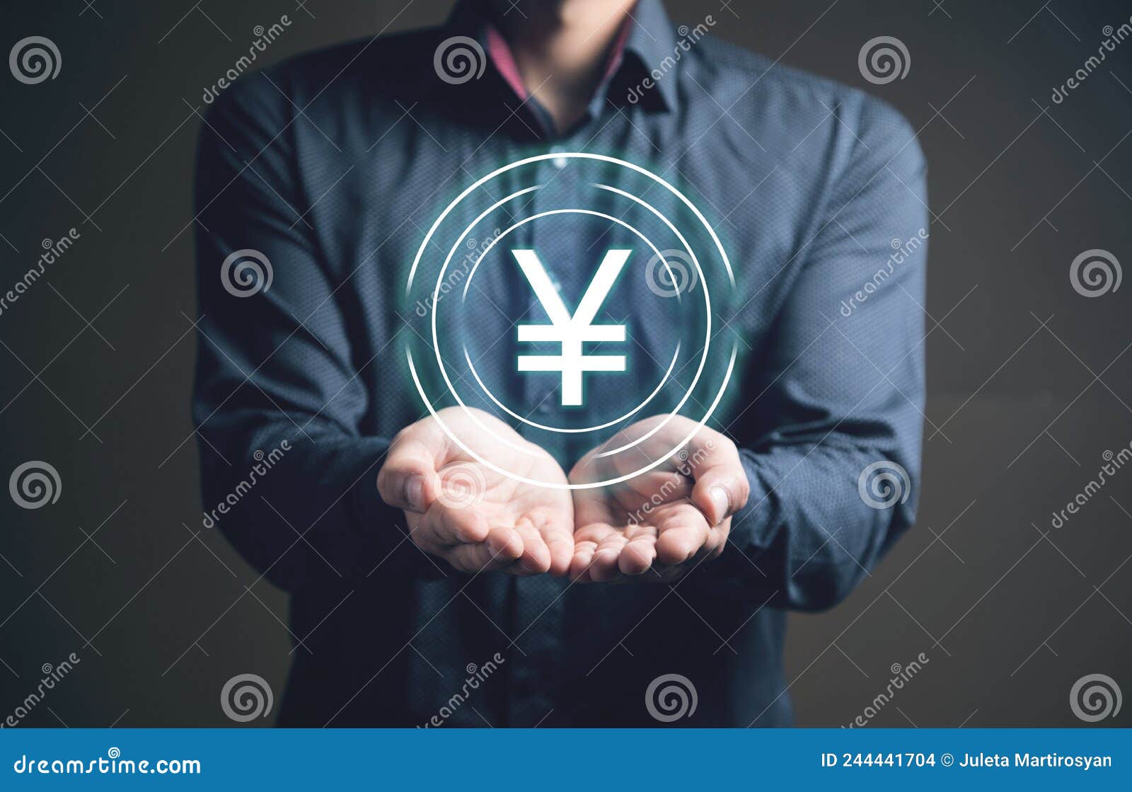 Yuan and Yen Icon. Man Holding in His Hand Stock Photo - Image of hand ...