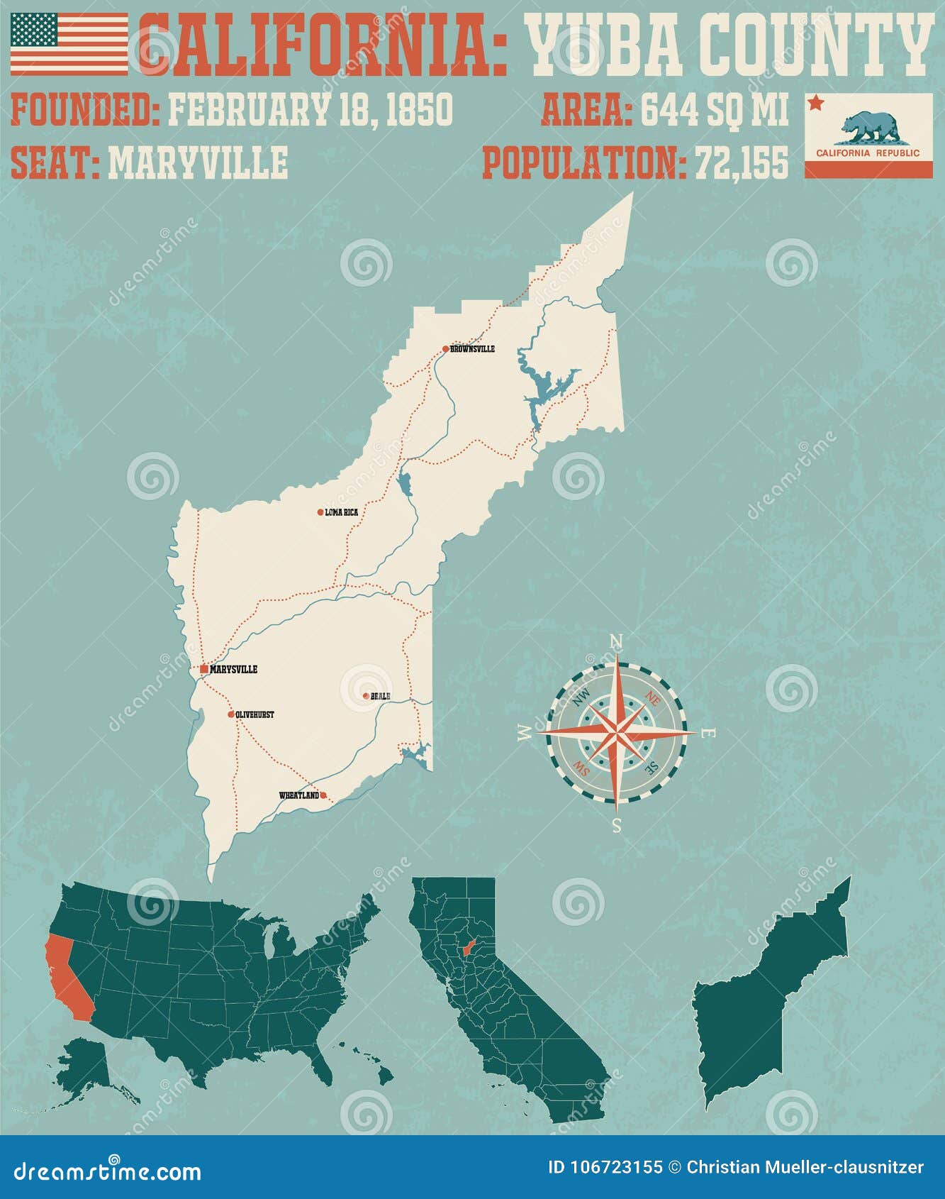 Yuba County Map in California. Stock Vector - Illustration of freeway ...