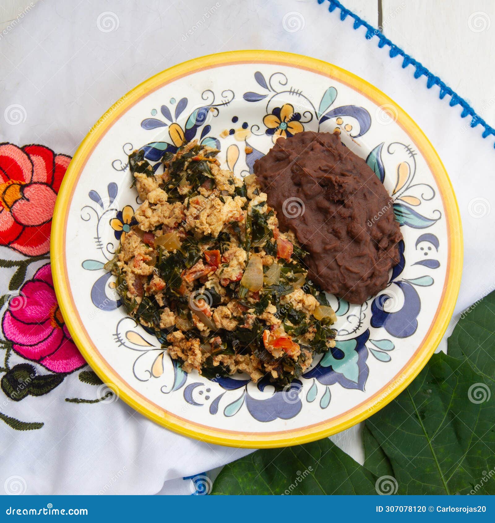 Yucatan Food: Scrambled Eggs with Chaya Stock Photo - Image of green ...