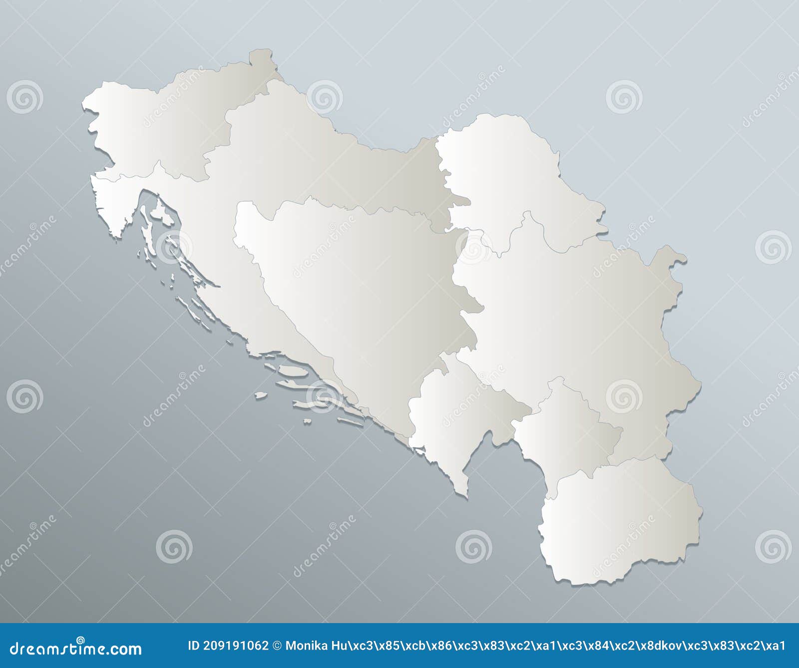 Yugoslavia Map Administrative Division Blue White Card Paper 3D Blank ...
