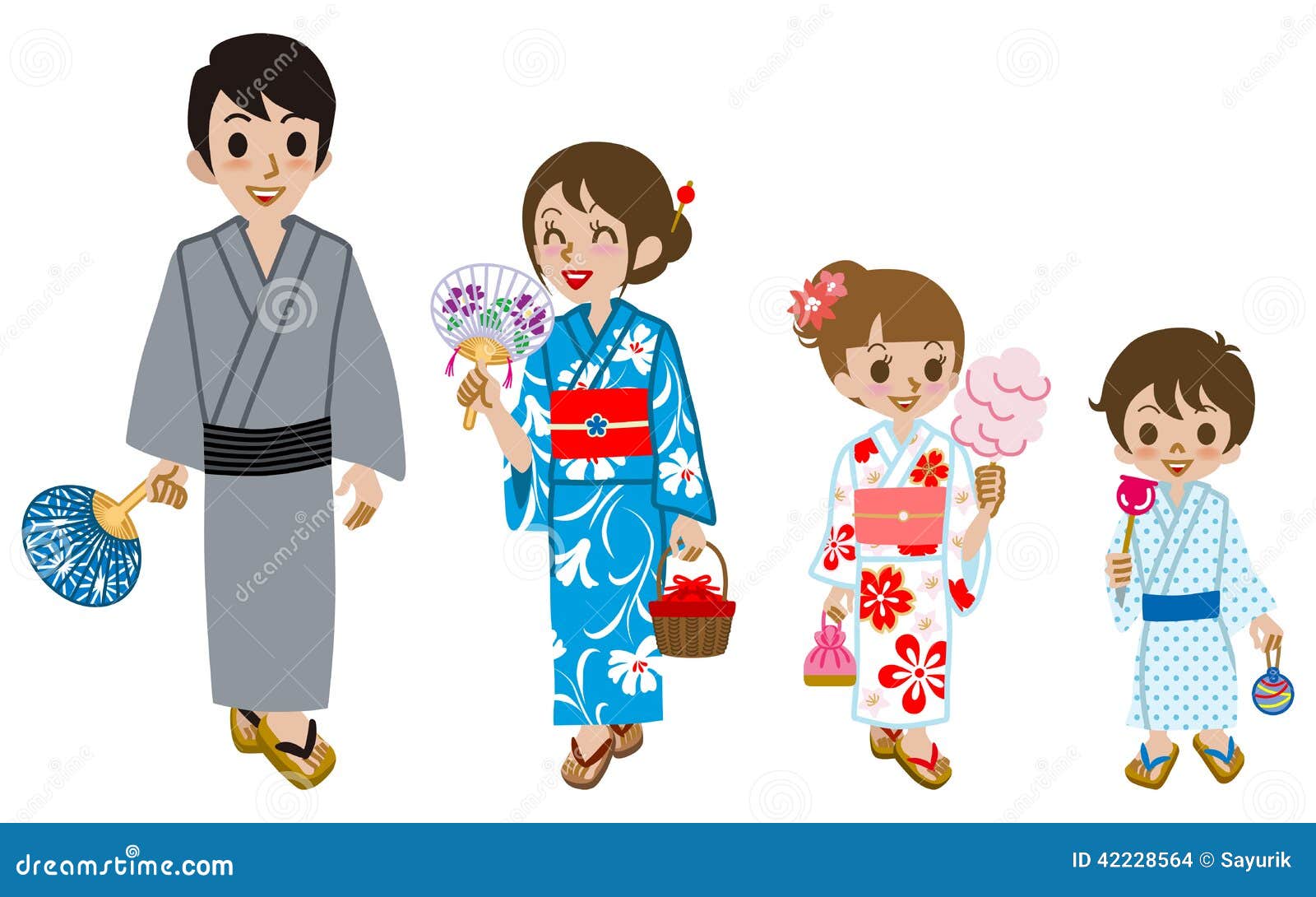 Yukata Family Isolated,Front View Stock Vector - Illustration of ...