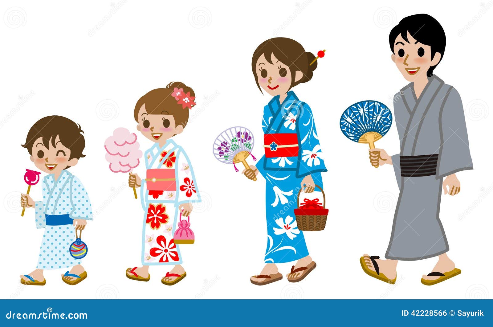 Yukata family Isolated stock vector. Image of cotton - 42228566