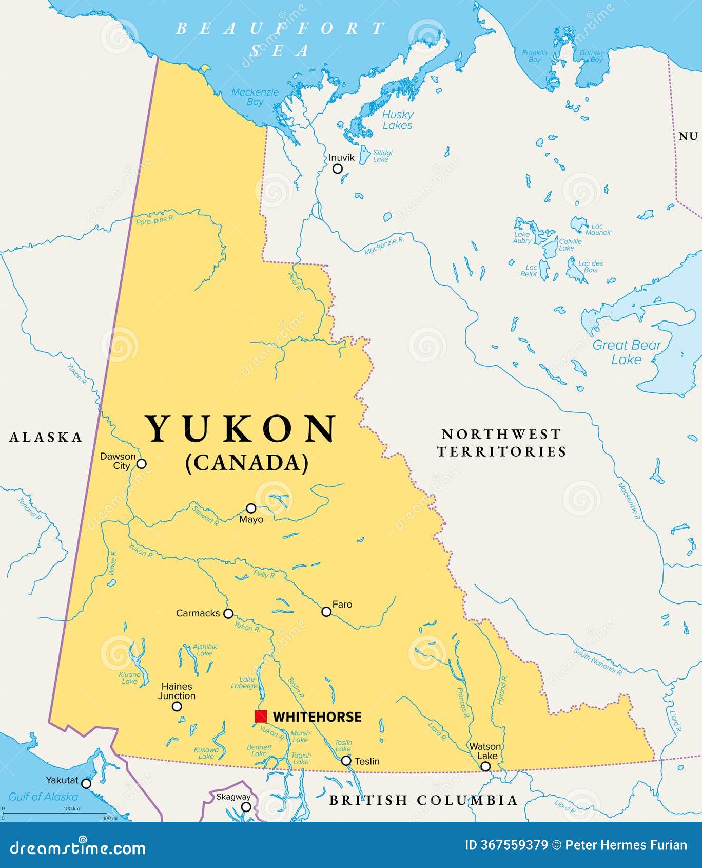 Yukon, Westernmost Territory Of Canada, Gray Political Map Vector ...