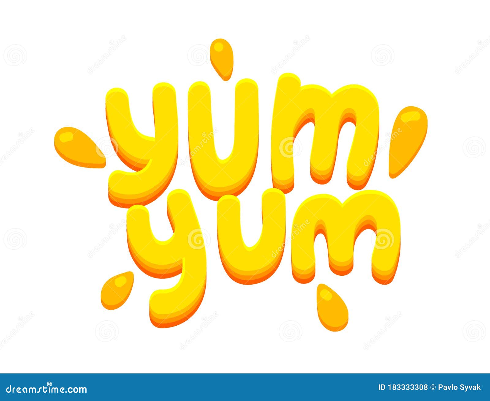 Yum Yum Banner, Icon with Yellow Typography and Drops. Creative Text ...