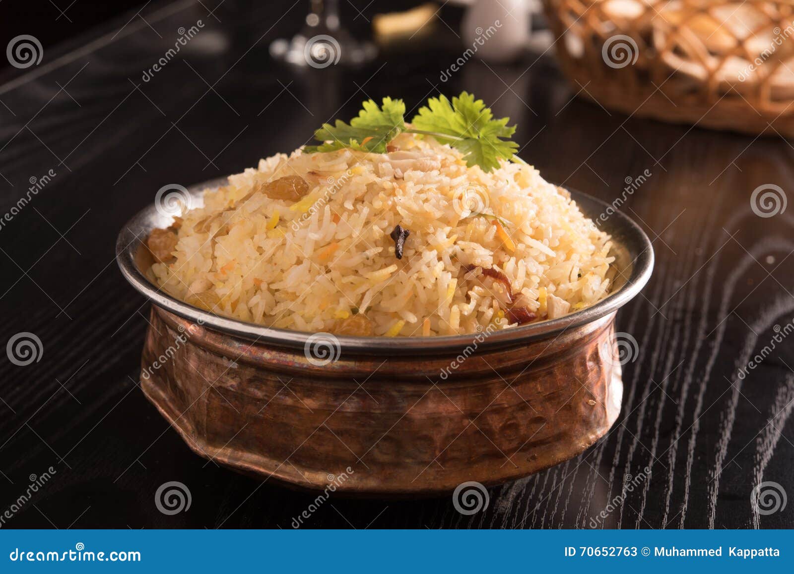 Yummy Delicious Biryani in a Round Brass Bowl. Stock Image - Image of ...